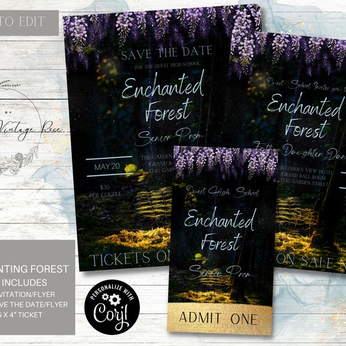 Enchanted Forest Invitation and Ticket Set Flowers Prom - Etsy