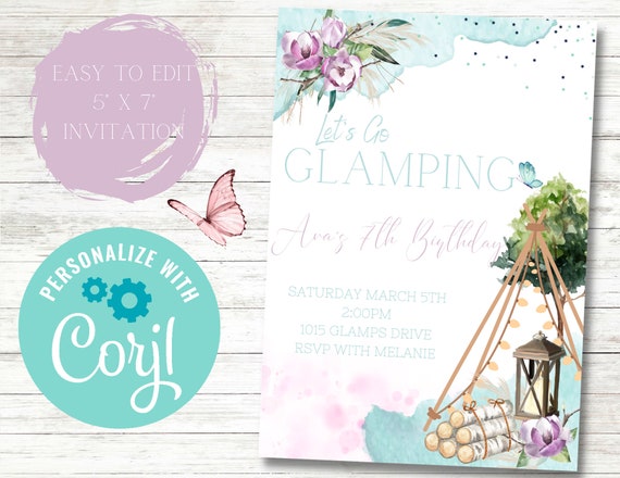 Let's Go Glamping Birthday Invitation Editable Glamping | Etsy