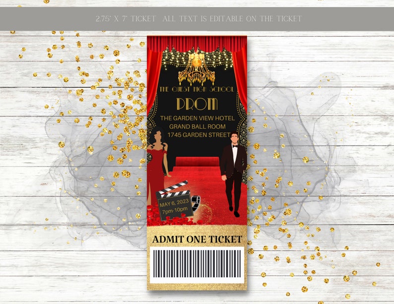 Red Carpet, Old Hollywood Glam, Invitation Set Ticket Set, Prom ...