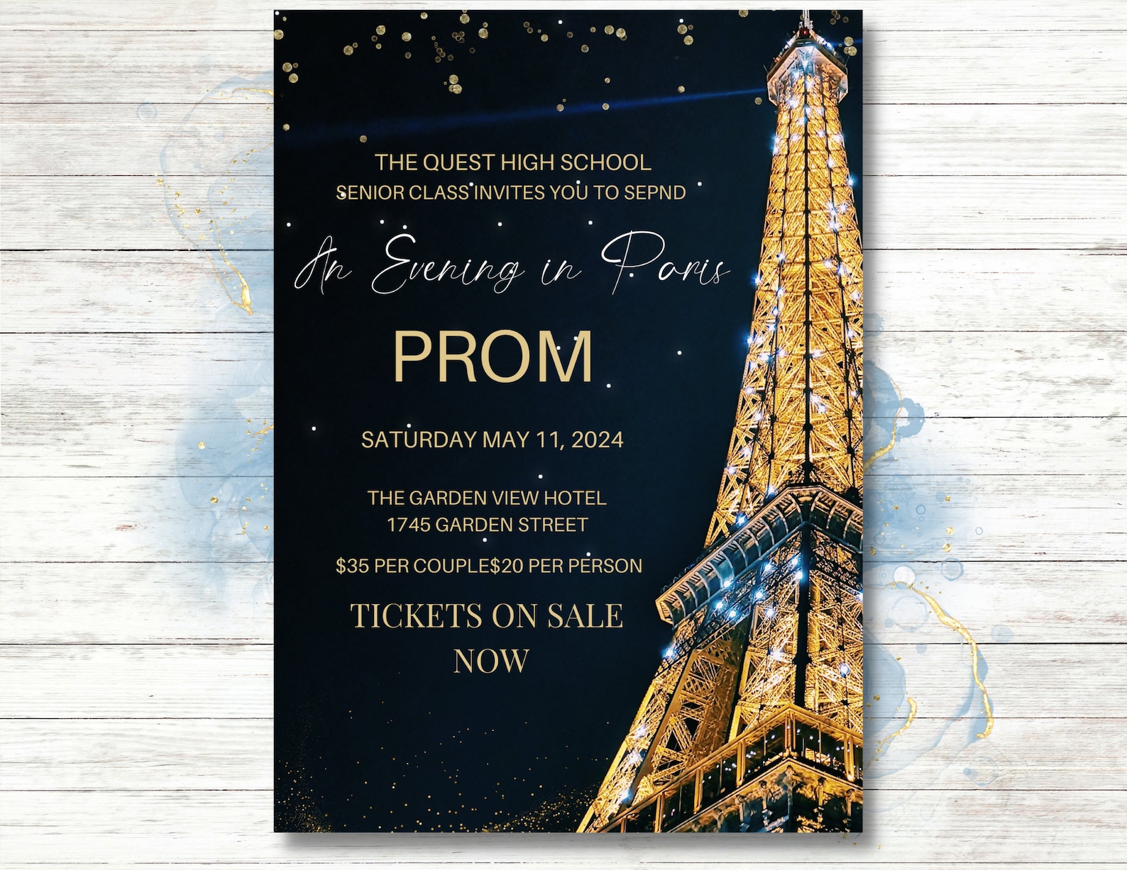A Night in Paris Invitation and Flyer Set, Prom, Homecoming, School ...