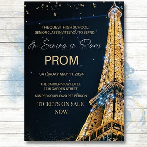 A Night in Paris Invitation and Flyer Set, Prom, Homecoming, School ...