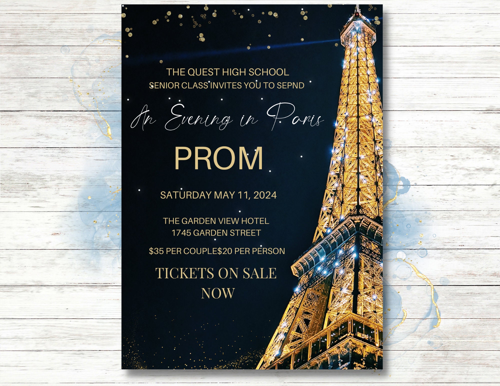 A Night in Paris Invitation and Flyer Set, Prom, Homecoming, School ...