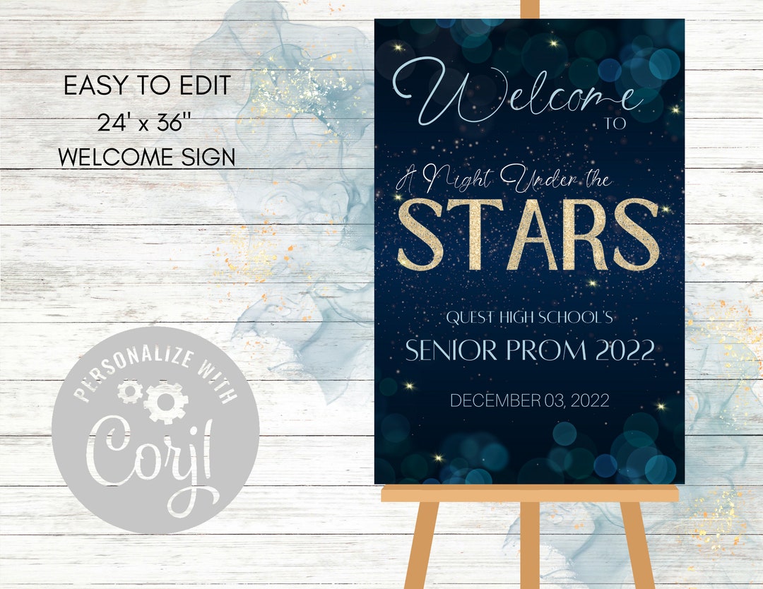 A Night Under the Stars Welcome Sign, Poster, Under the Stars Prom ...