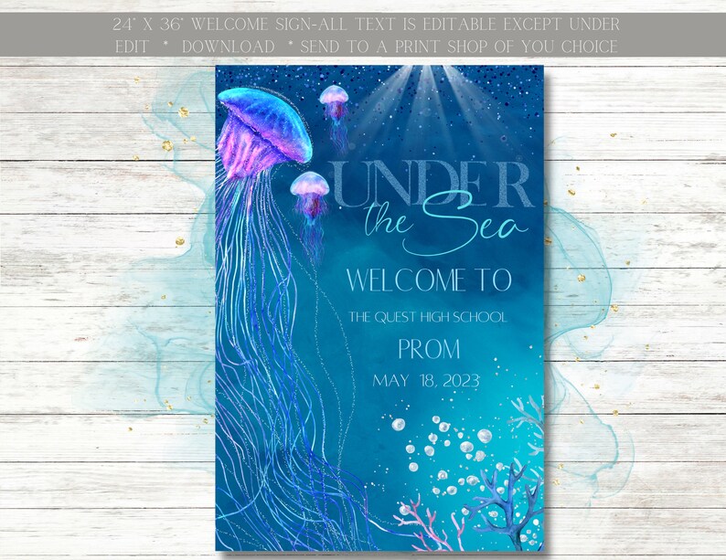 Under the Sea Welcome Sign, Editable, Prom, Home Coming, School Dance ...
