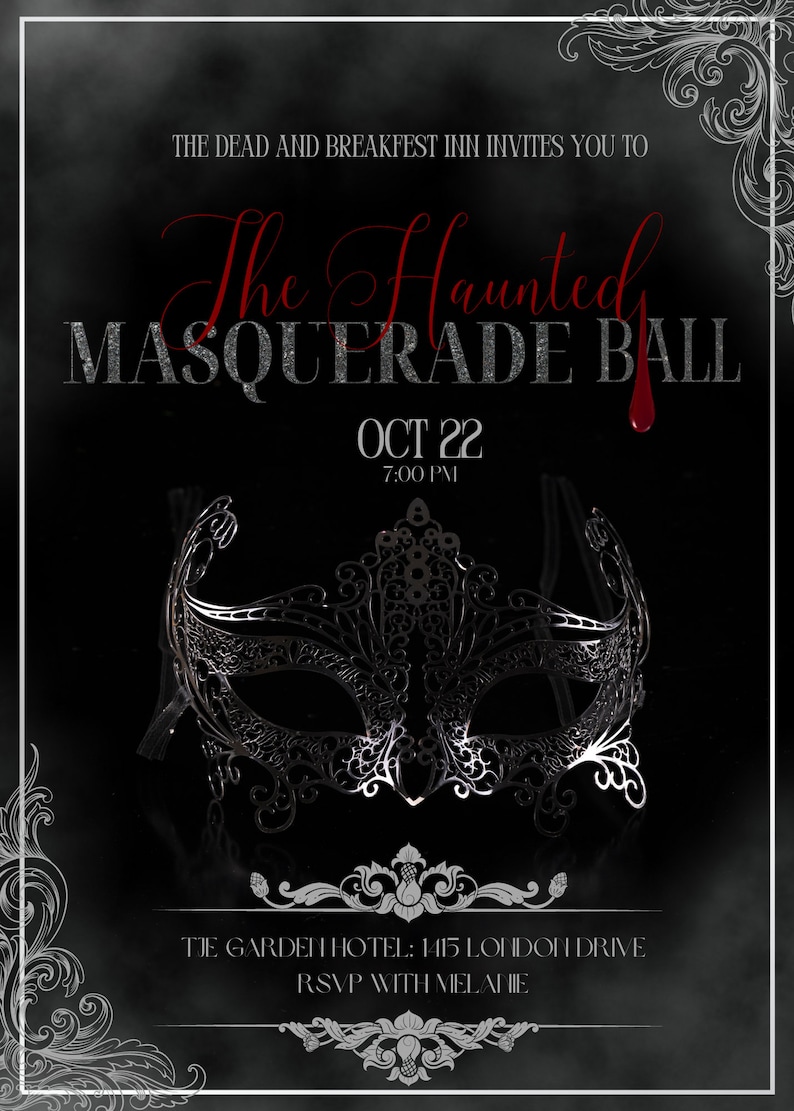 Haunted Masquerade Ball Invitation, Editable, Corjl, Halloween ...