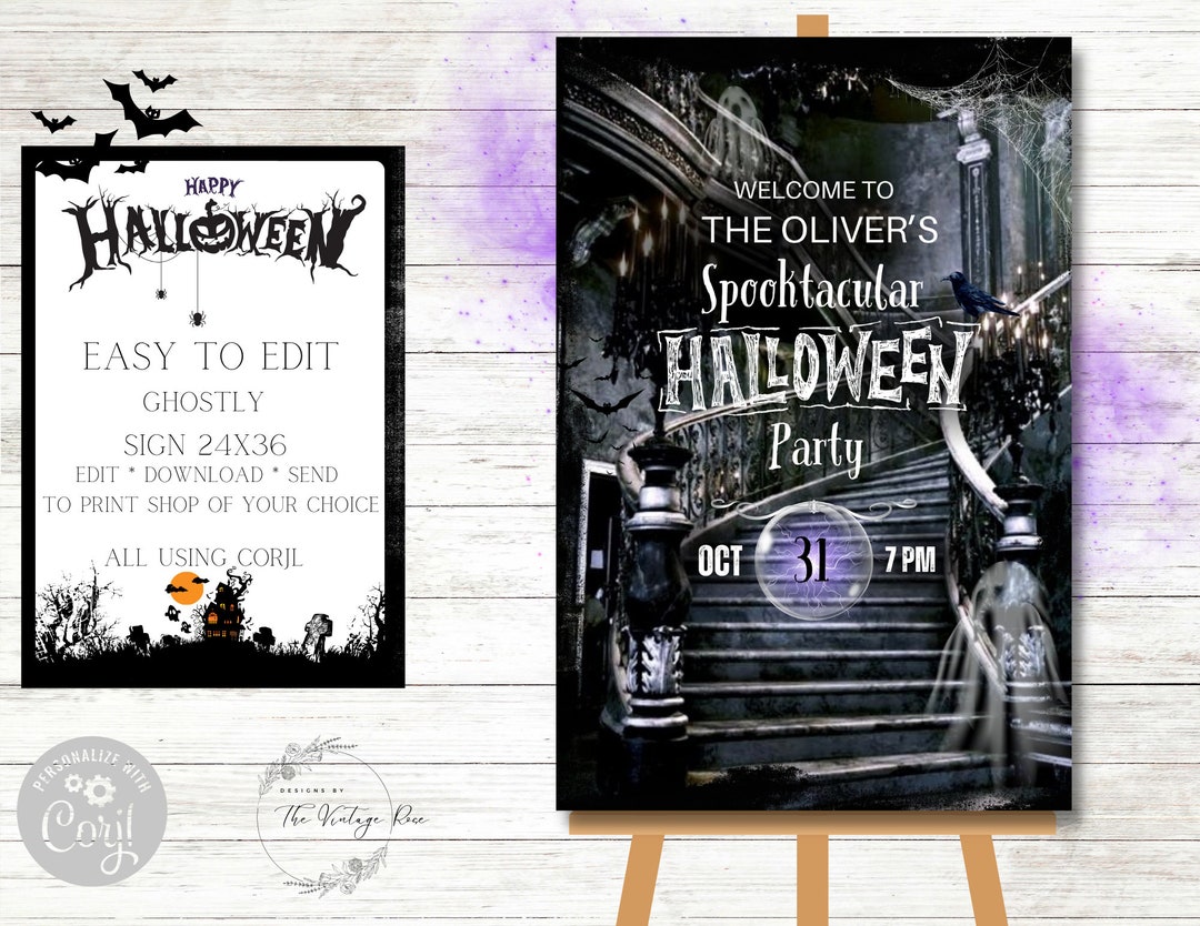 Ghostly Halloween Welcome Sign, Poster, Gothic , Magical Halloween Sign ...