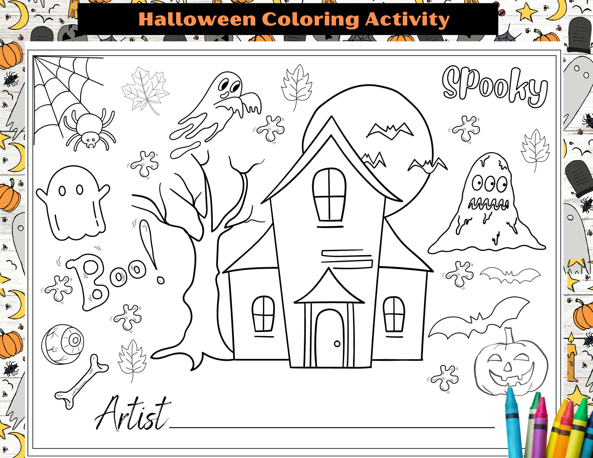 Kids Halloween Coloring Activity Pages Kids Coloring - Etsy