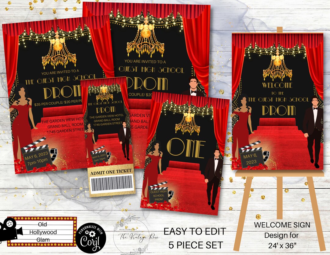 Red Carpet, Old Hollywood Glam, Invitation Dance Package, Prom ...