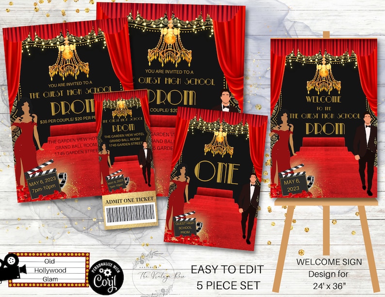 Red Carpet, Old Hollywood Glam, Invitation Dance Package, Prom ...