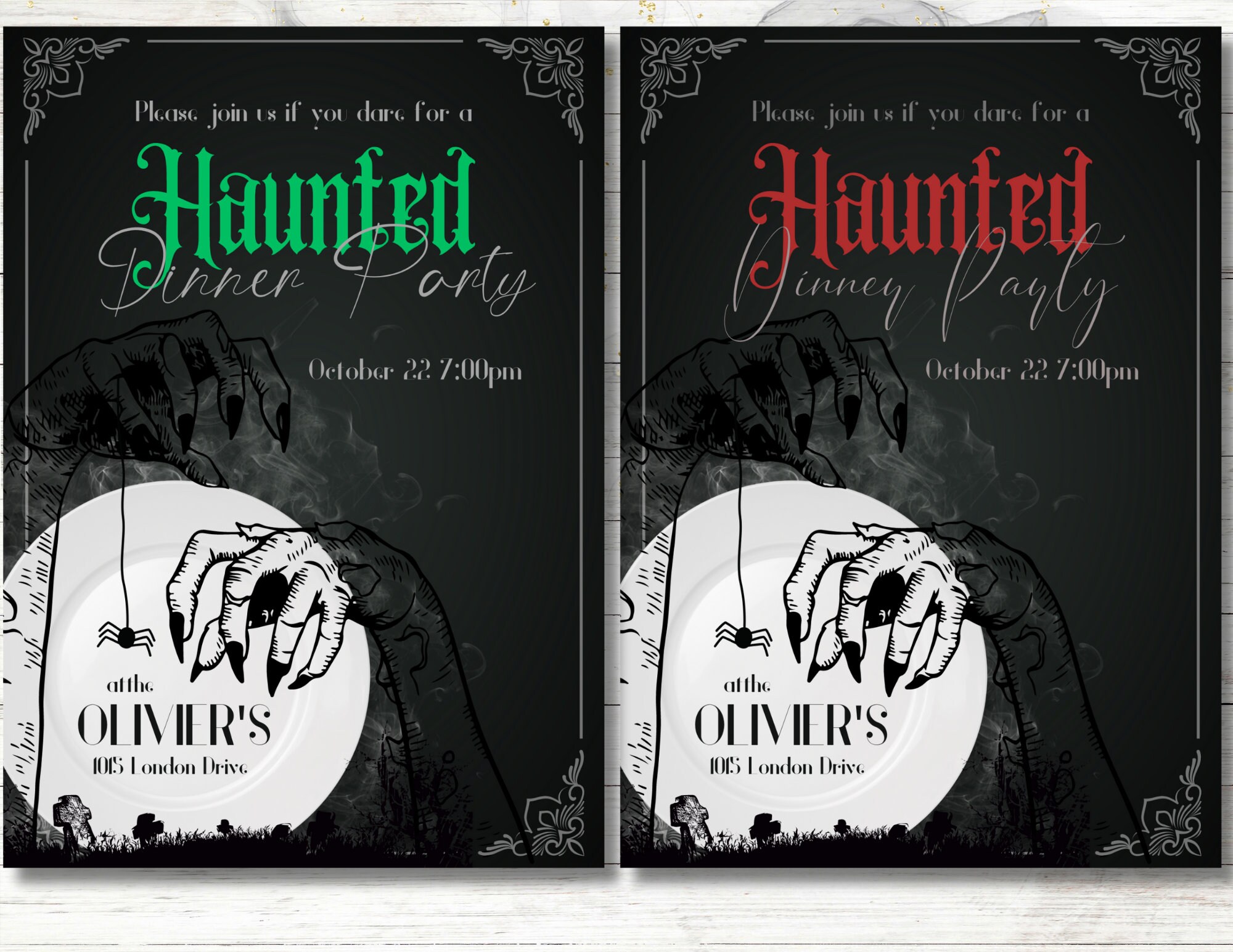 Haunted Halloween Dinner Party Invitation, Halloween Invitation, Witch ...