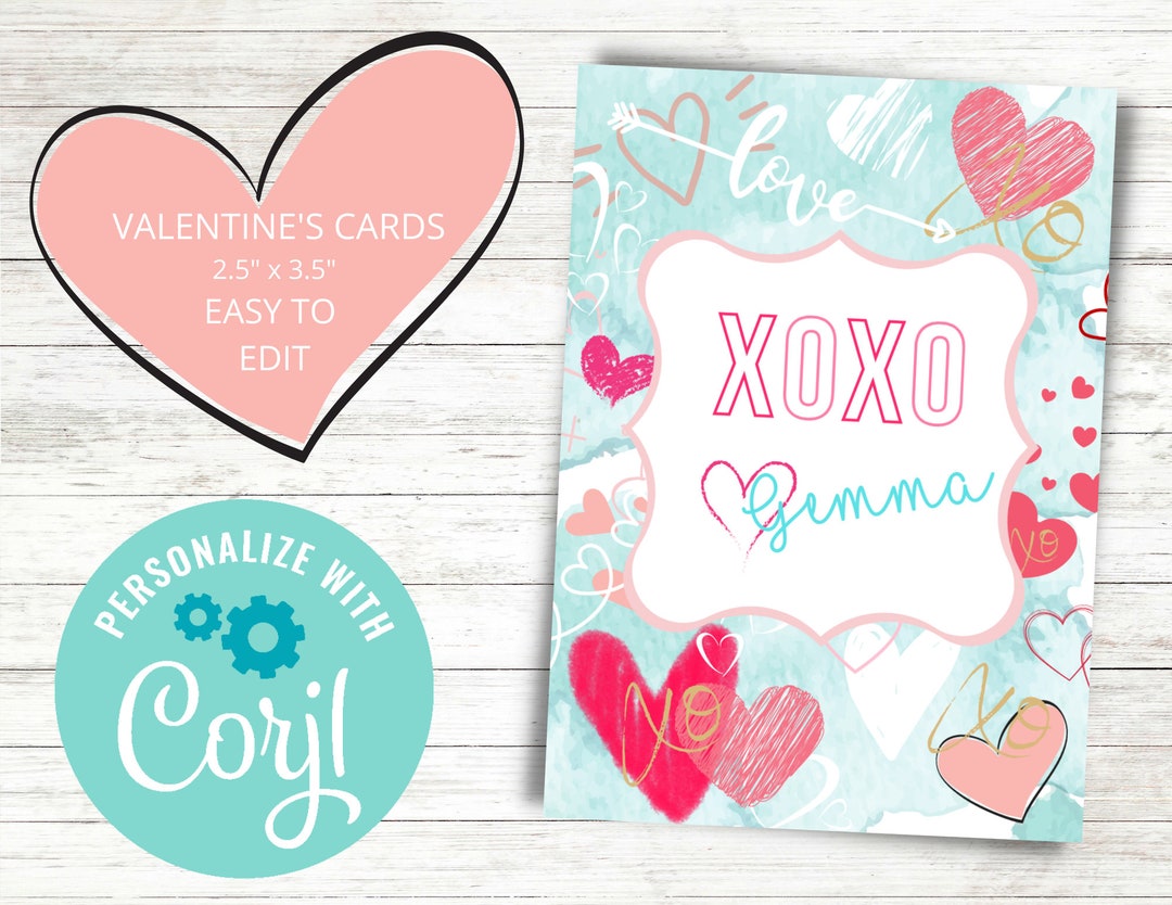 Valentine's Day Cards, Editable, Xoxo Cards, Kids Valentine's Cards ...