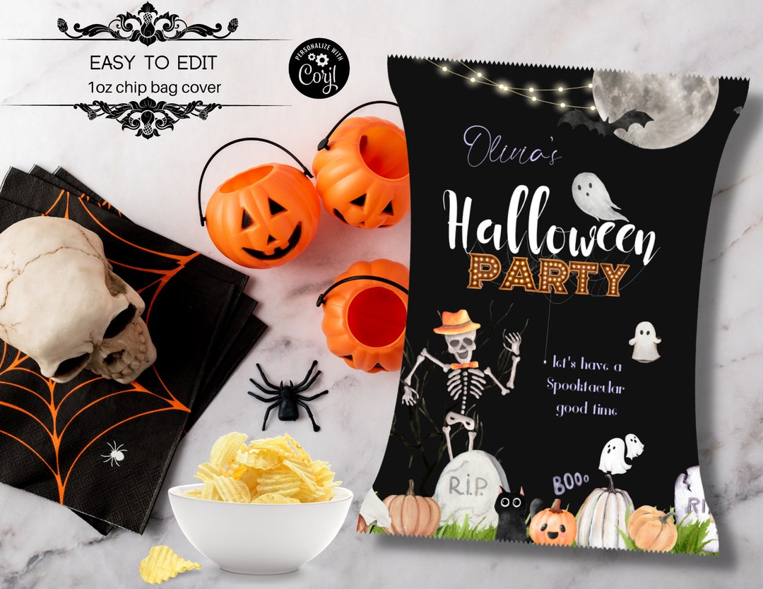 Halloween Party Chip Bag Cover, Ghost, Graveyard, Kids ,editable Using ...