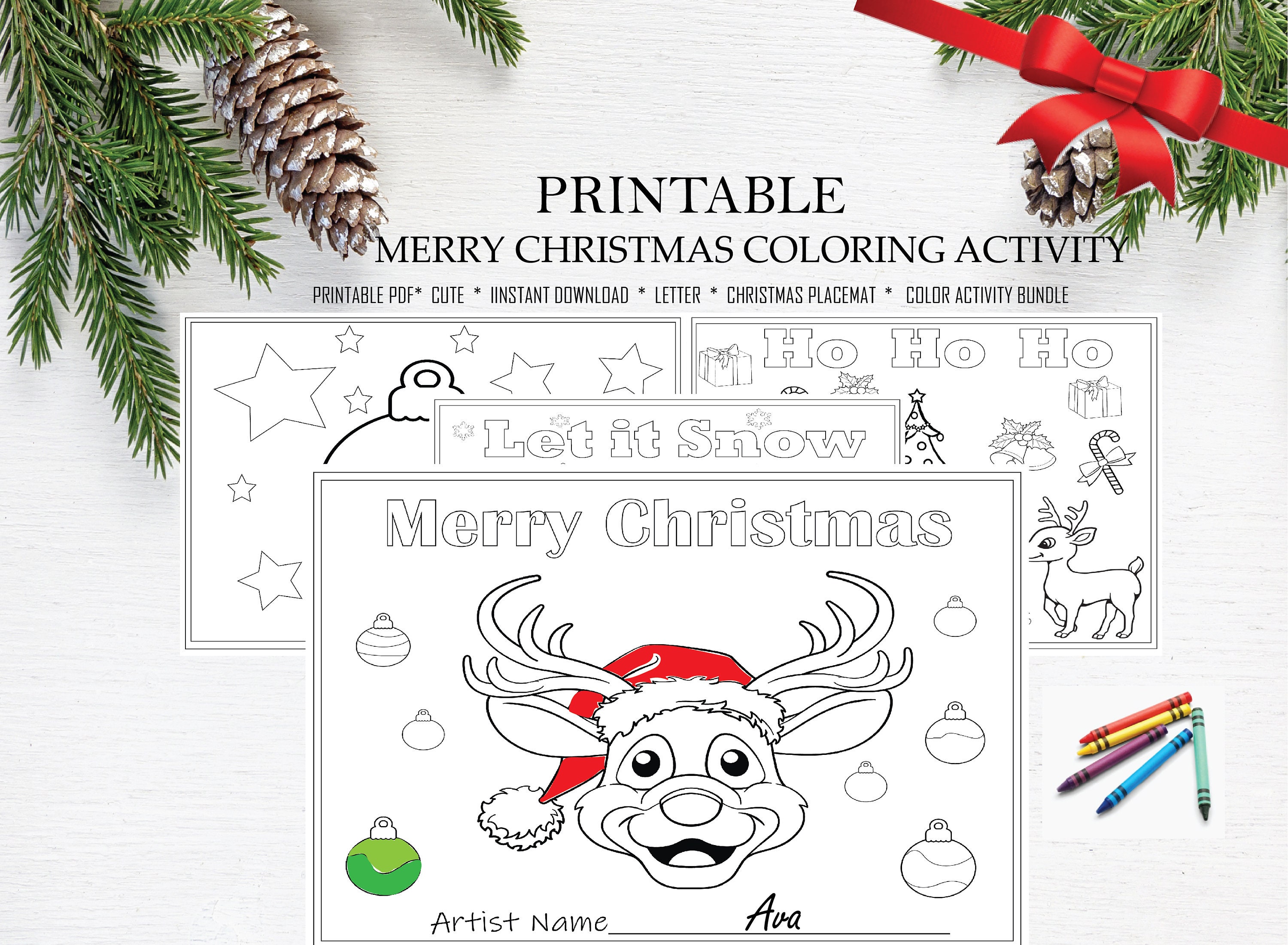 Christmas Coloring Activity, Christmas Coloring Placemat, Christmas ...