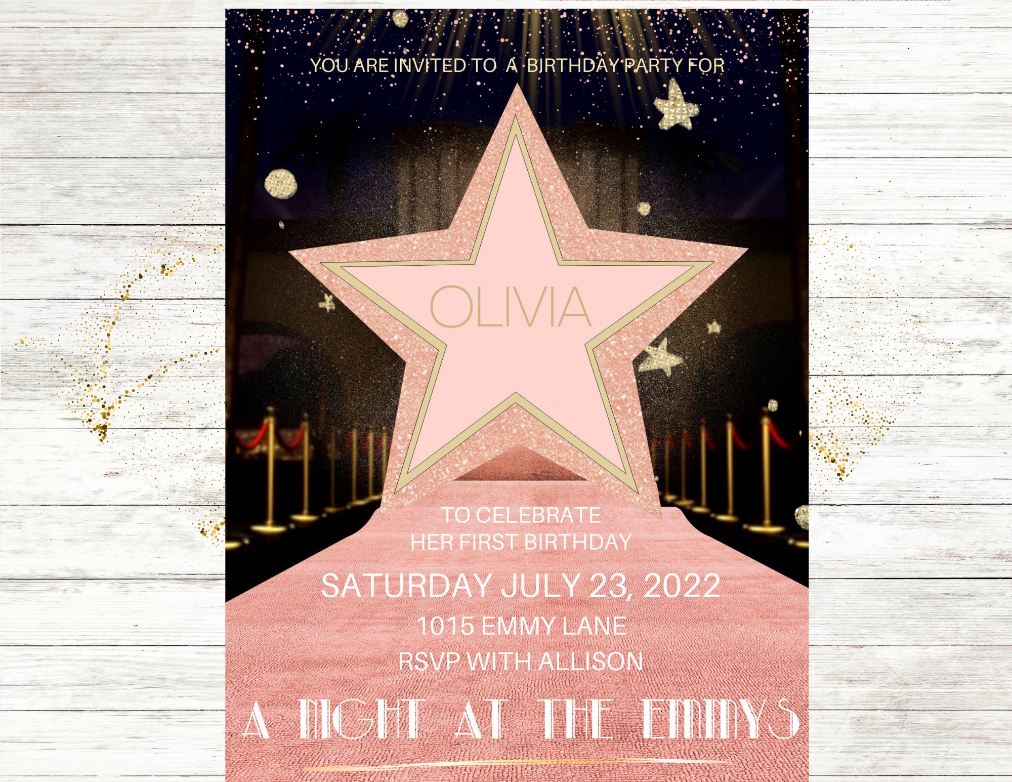 Pink Hollywood Invitation, Pink Carpet, Editable, Birthday Party, Prom ...