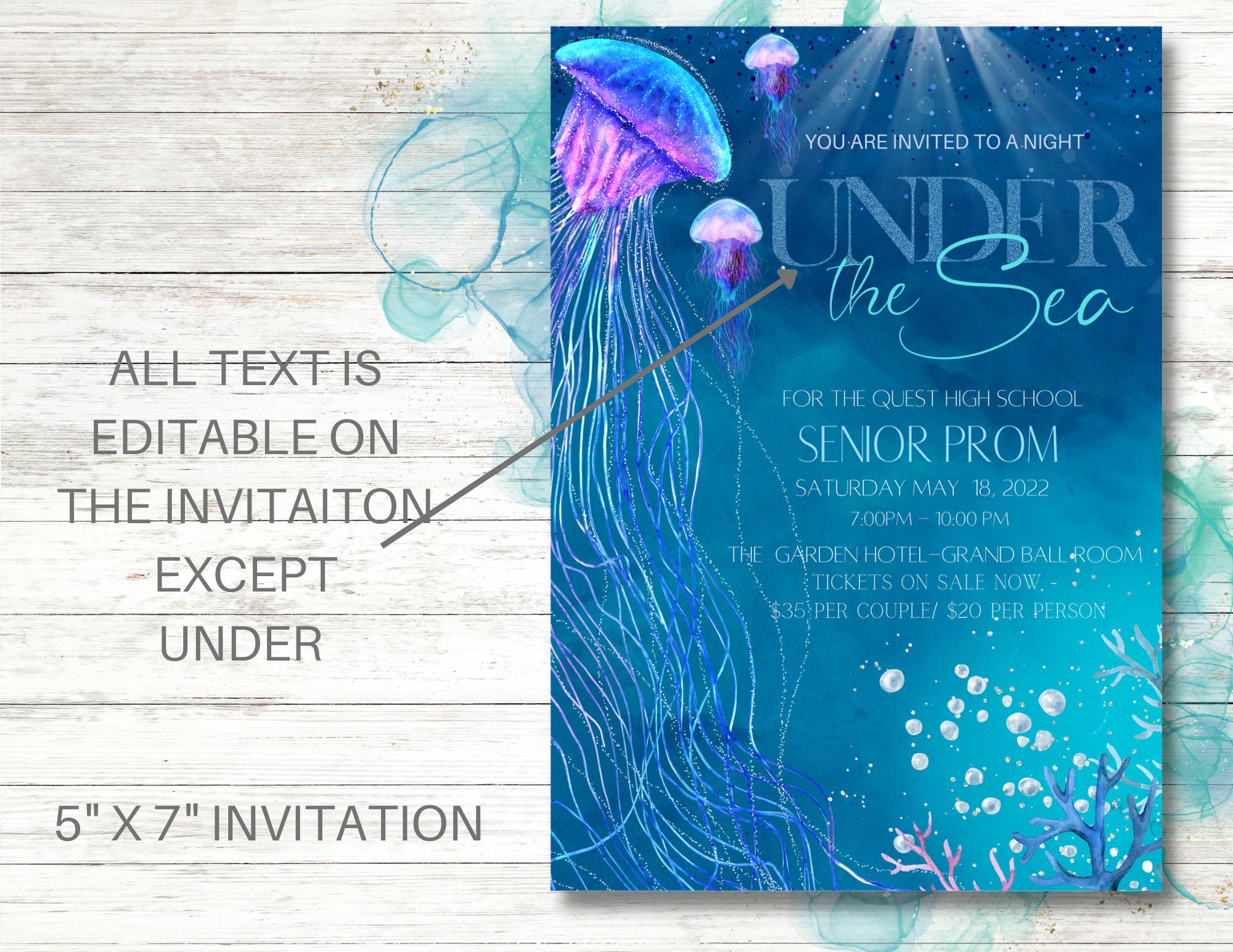 Under the Sea Invitation and Ticket Set, Editable, Flyer, Save the Date ...