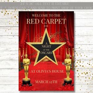 Red Carpet Welcome Sign, Poster, Night at the Oscars, VIP Pass ...