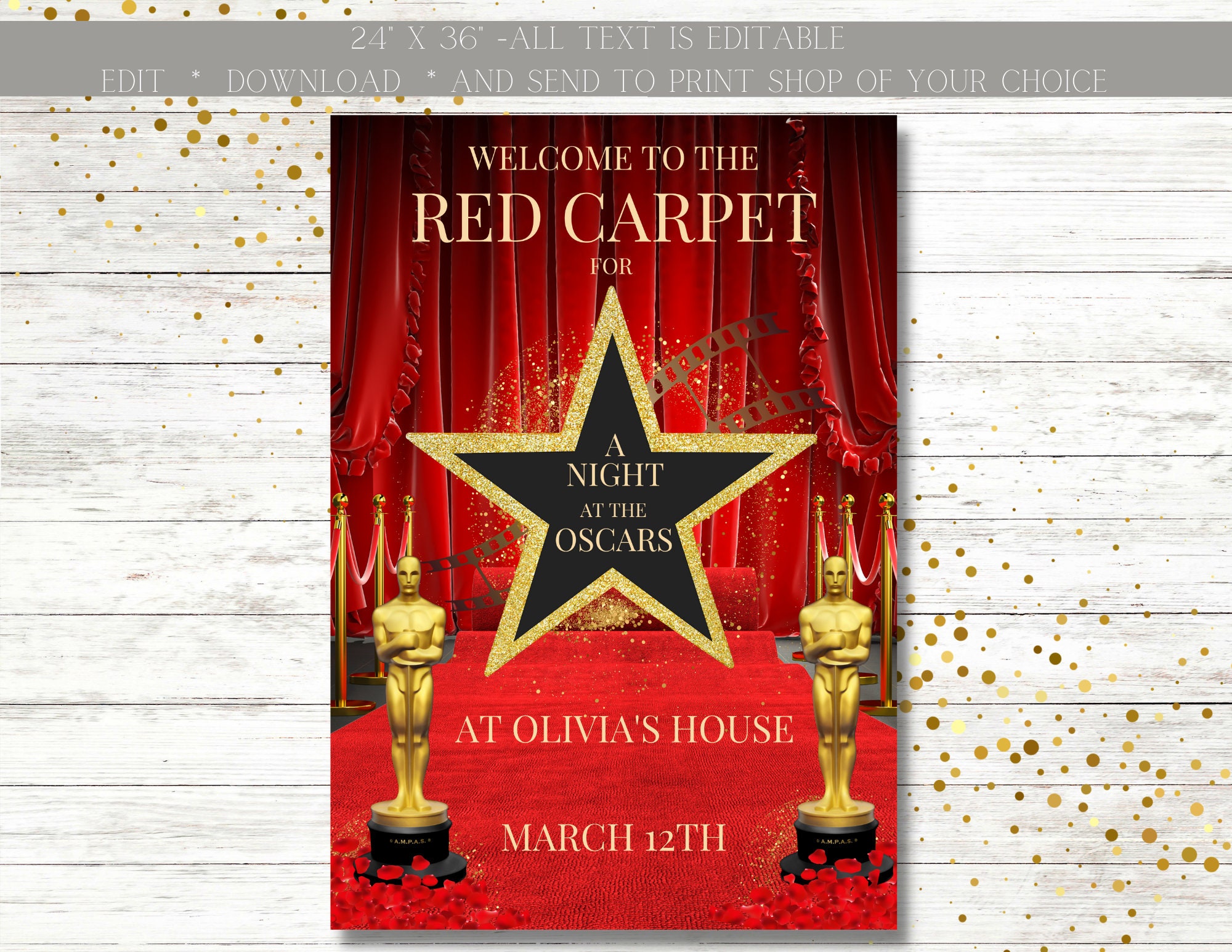 Red Carpet Welcome Sign, Poster, Awards, VIP Pass, Hollywood, Lights ...