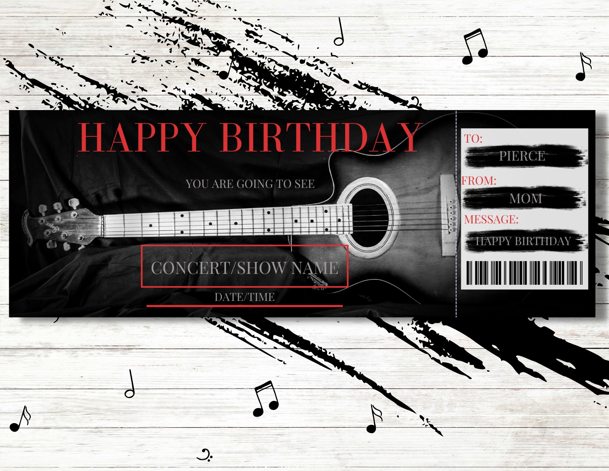Printable Concert Ticket, Happy Birthday Concert Ticket/ Show Ticket ...