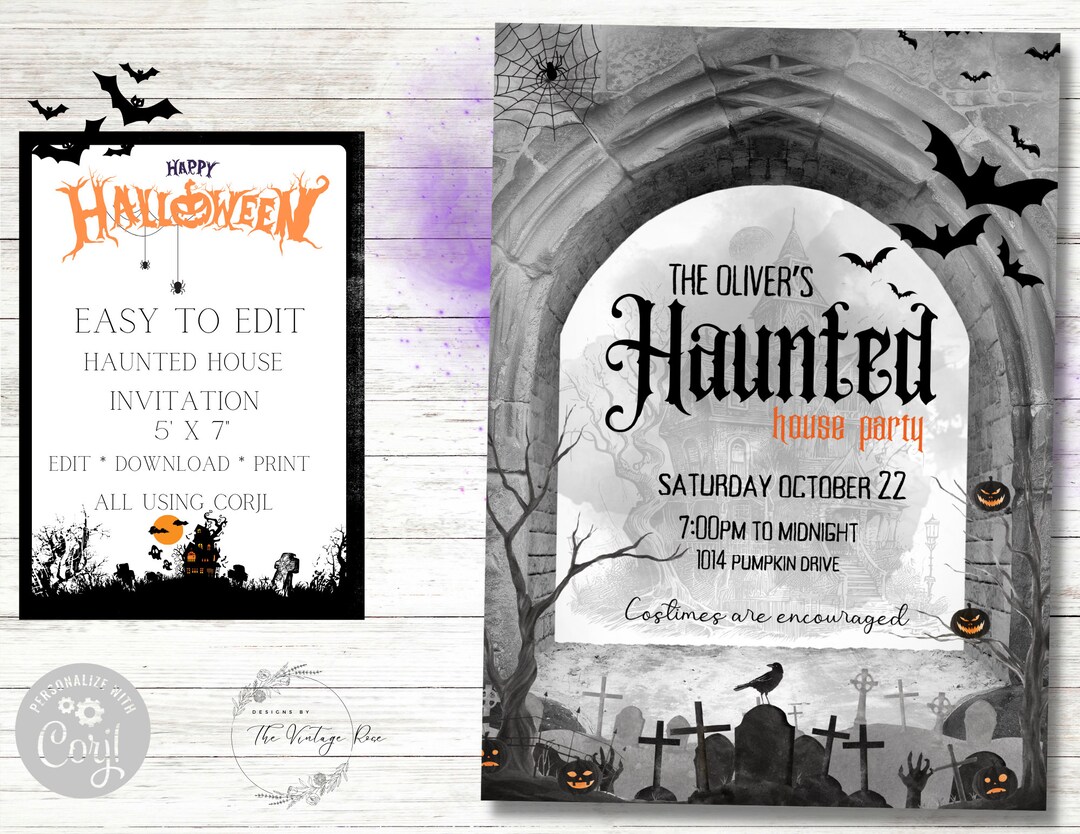 Haunted House Invitation , Gothic Invitation, Graveyard, Halloween ...