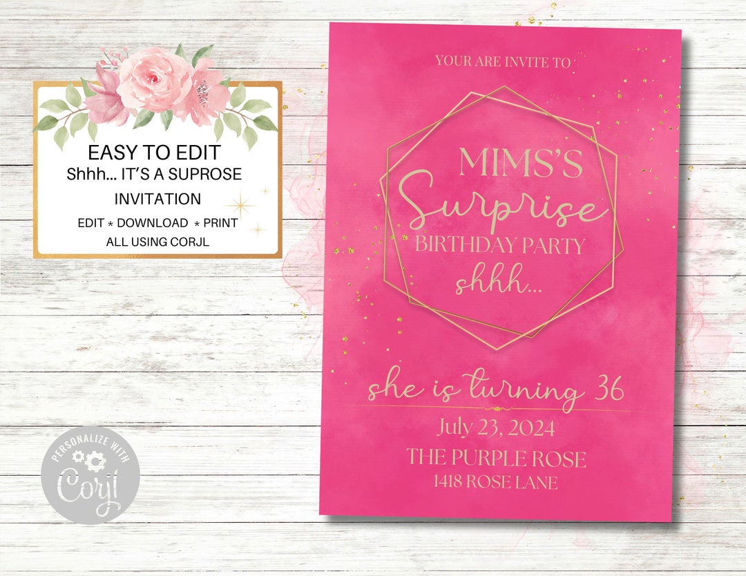 Shhh....it's a Surprise Invitation, Pink Invitation, Birthday Party ...