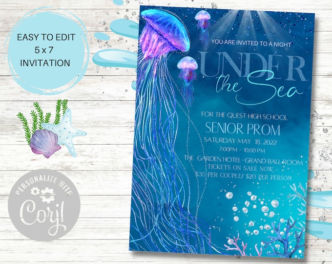 Under the Sea Birthday Invitation, Under the Sea Invite, Ocean Birthday ...