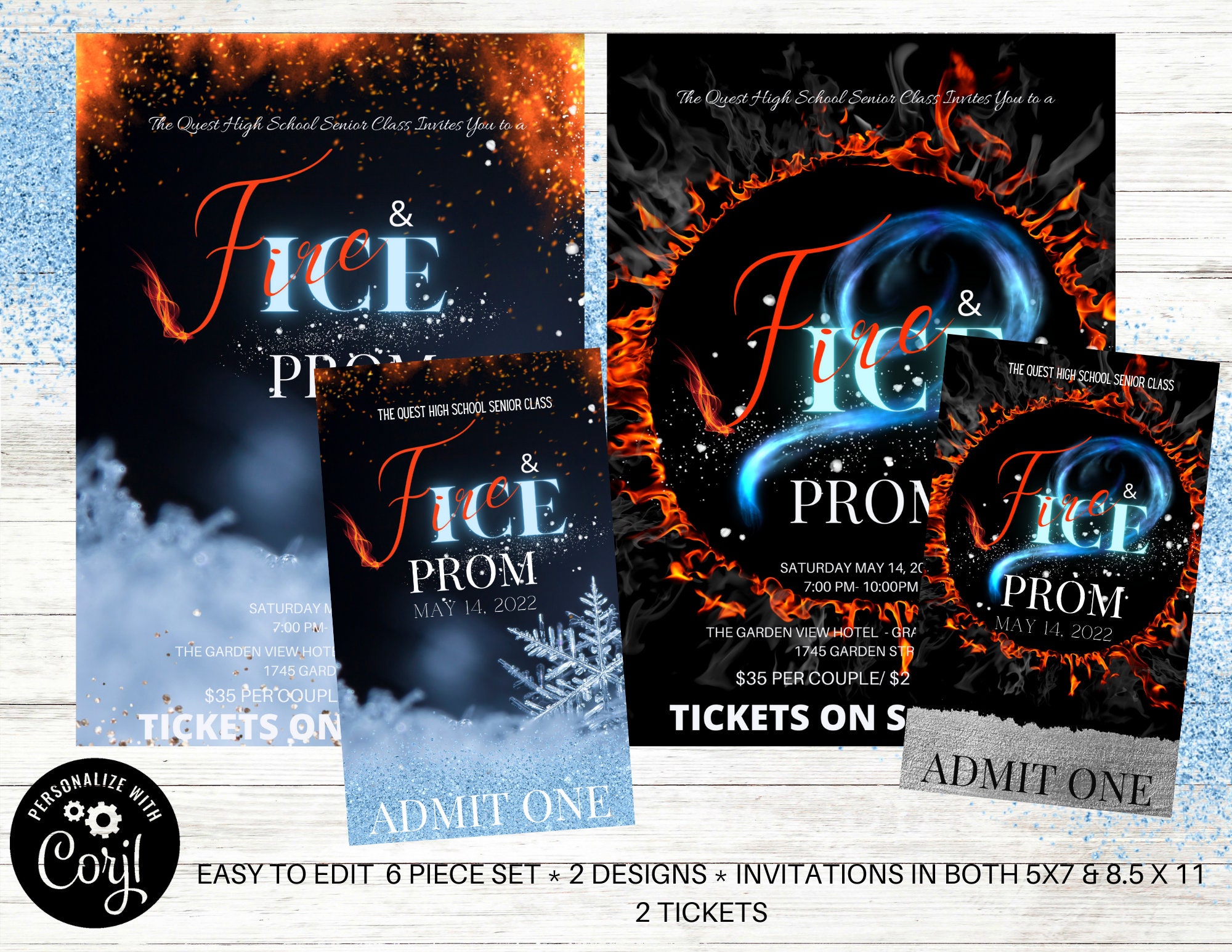 Fire & Ice Dance Set, Editable, Prom, School Dance, Invitation, Ticket ...