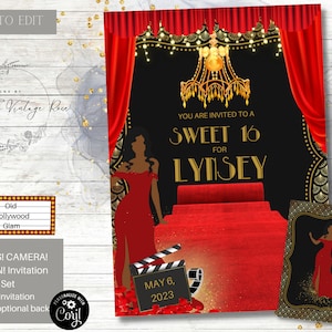 Old Hollywood Glam Invitation, Red Carpet, Hollywood, Sweet 16 ...