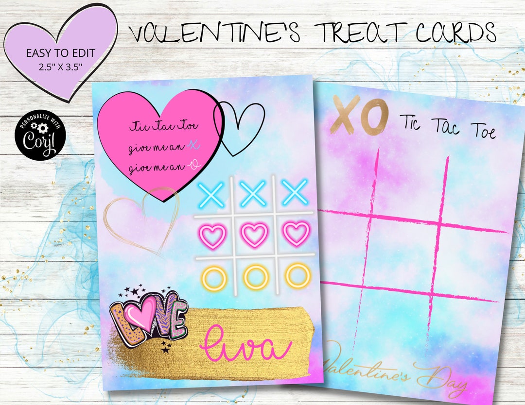 Tic Tac Toe Valentine's Day Cards, Editable, Personalized Treat Tag ...