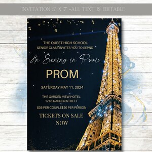 A Night in Paris Invitation, Flyer and Ticket Set, Prom, Homecoming ...