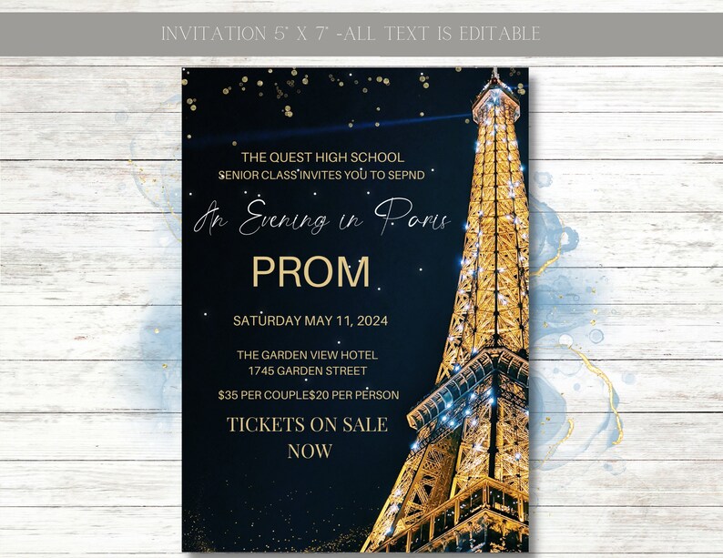 A Night in Paris Invitation, Flyer and Ticket Set, Prom, Homecoming ...