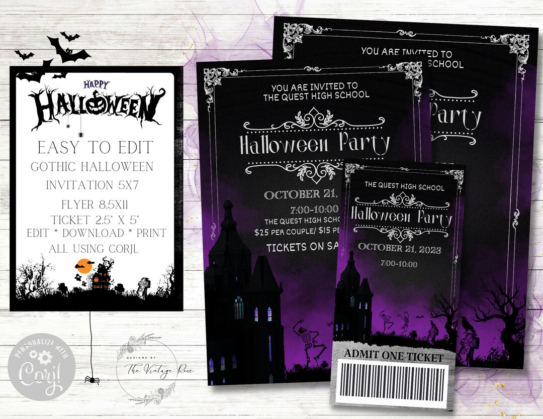 Gothic Halloween Invitation, Flyer & Ticket Set, Dance, Halloween ...