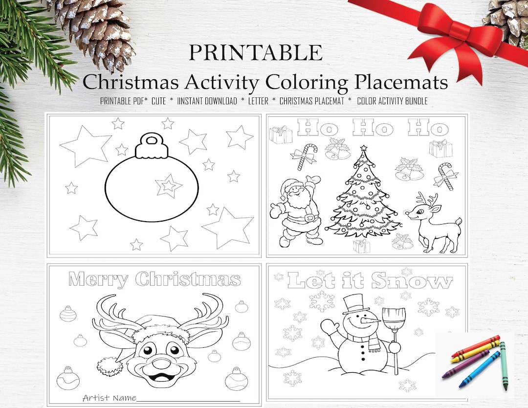 Christmas Coloring Activity, Christmas Coloring Placemat, Christmas ...