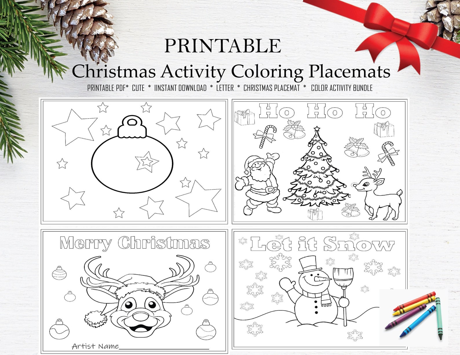 Christmas Coloring Activity, Christmas Coloring Placemat, Christmas ...