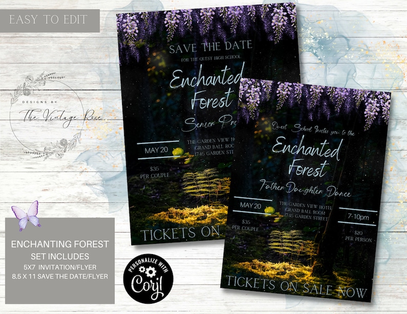 Enchanted Forest Invitation and Flyer Set, Flowers, Prom, Editable ...