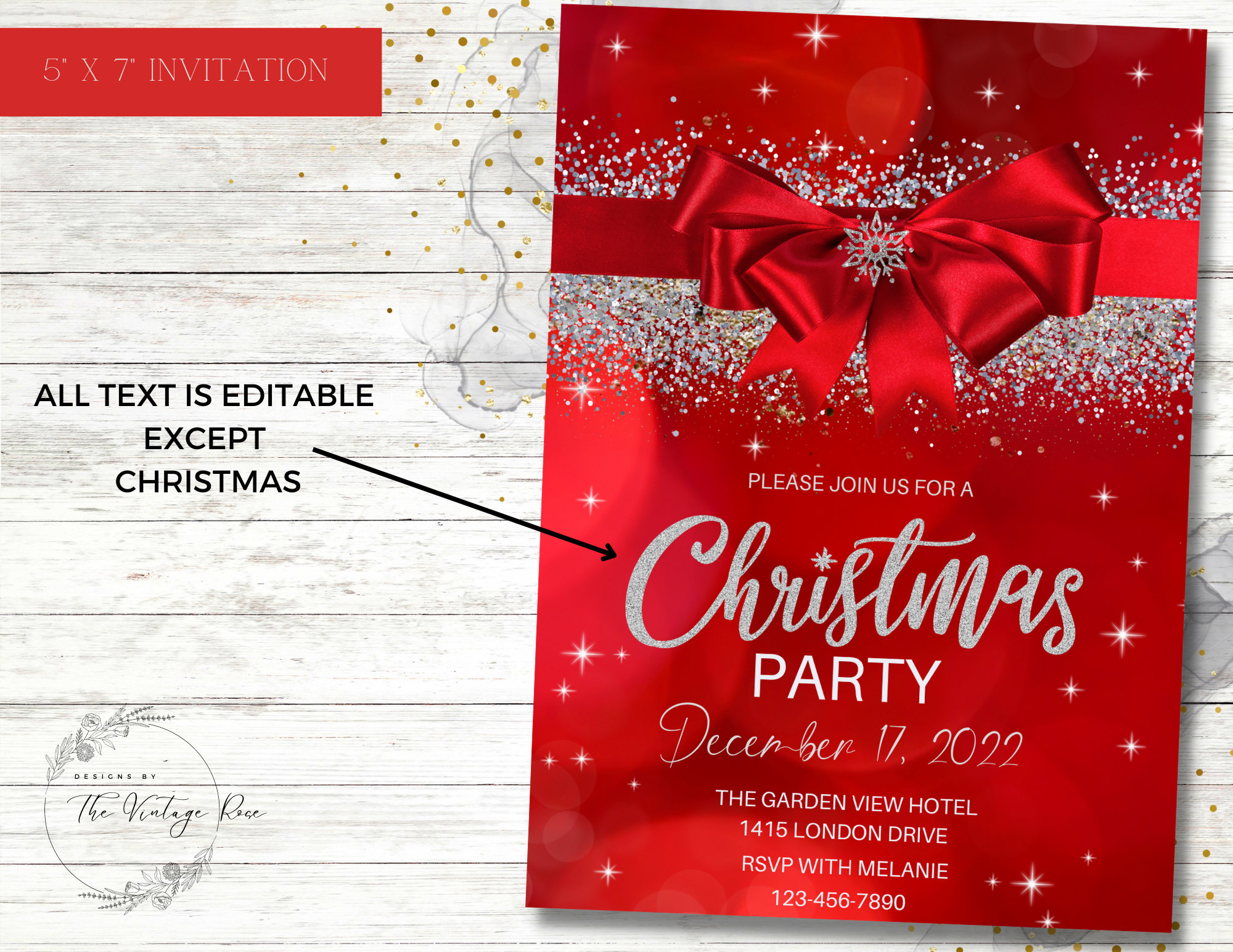 Red and Silver Christmas Party Invitation, Editable, Holiday Invitation ...
