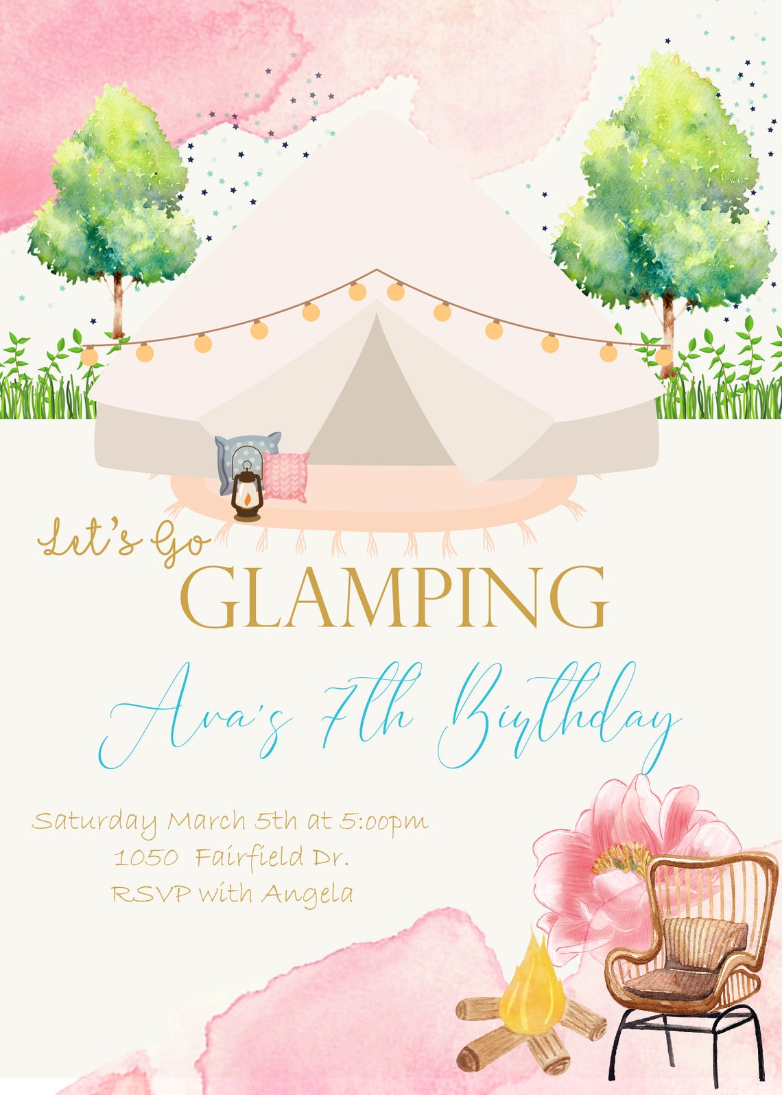 Let's Go Glamping Birthday Invitation Editable Glamping - Etsy