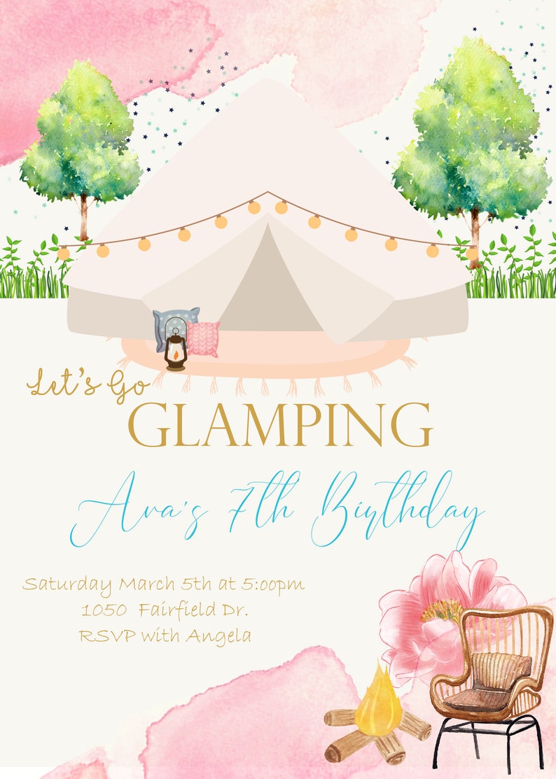 Let's Go Glamping Birthday Invitation Editable Glamping - Etsy