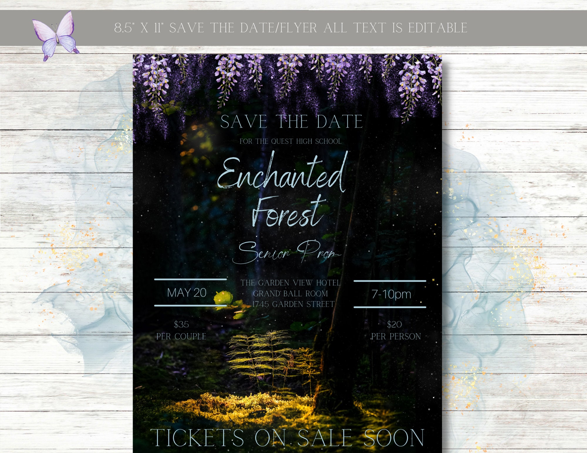 Enchanted Forest Invitation and Ticket Set, Flowers, Prom, Editable ...