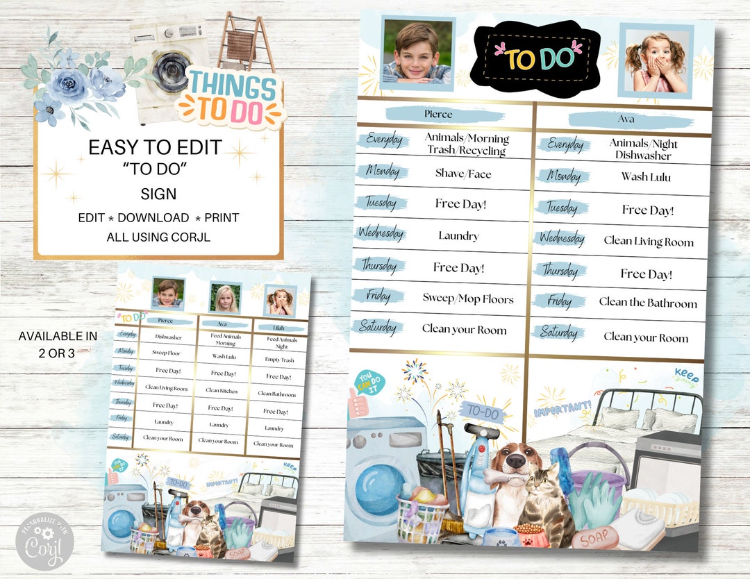 Chores Sign With Photos, to Do List, Chores List Chores Poster, to Do ...