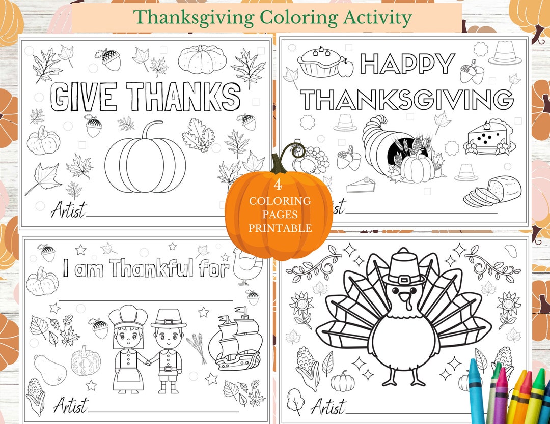 Kids Thanksgiving Coloring Activity Pages, Kids Coloring Placemat, Kids ...
