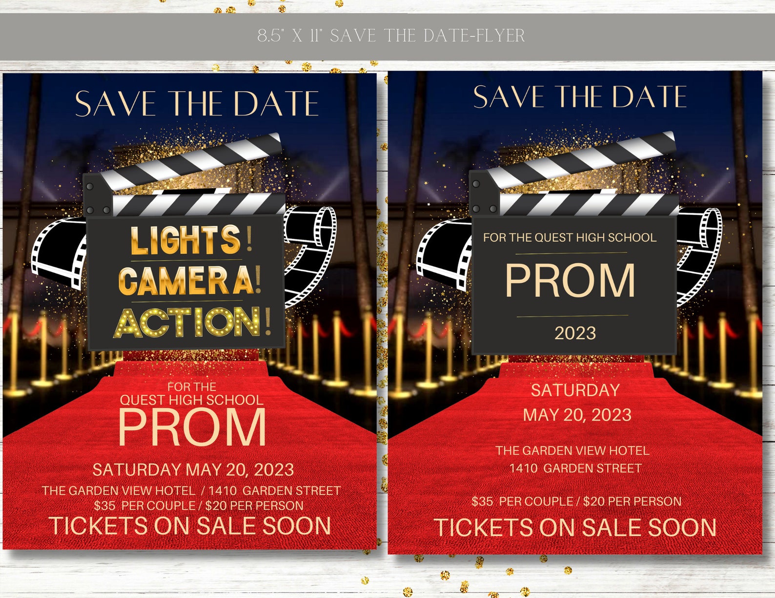 Lights Camera Action Invitation Set, Red Carpet, Hollywood, Prom ...