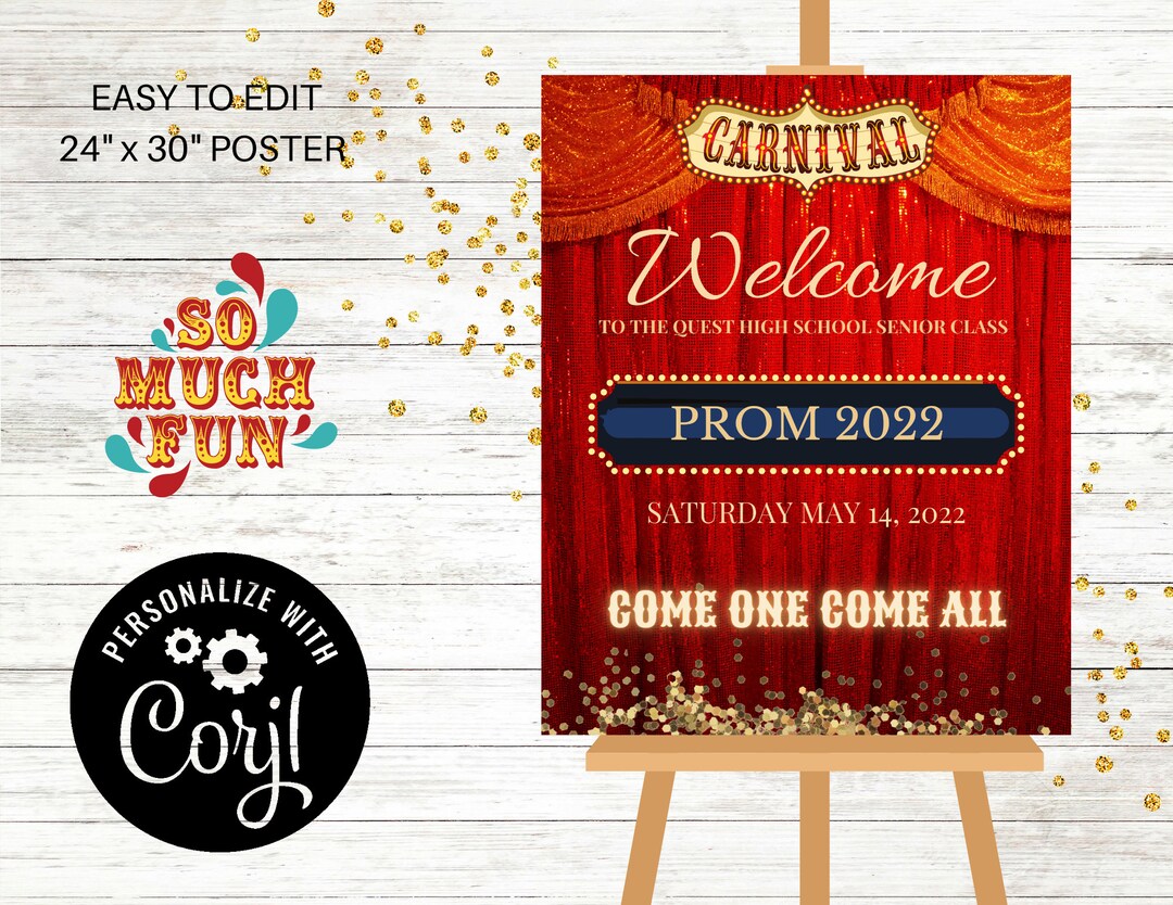 Carnival Welcome Sign, Editable, Prom, School Dance, , Corjl, Father ...