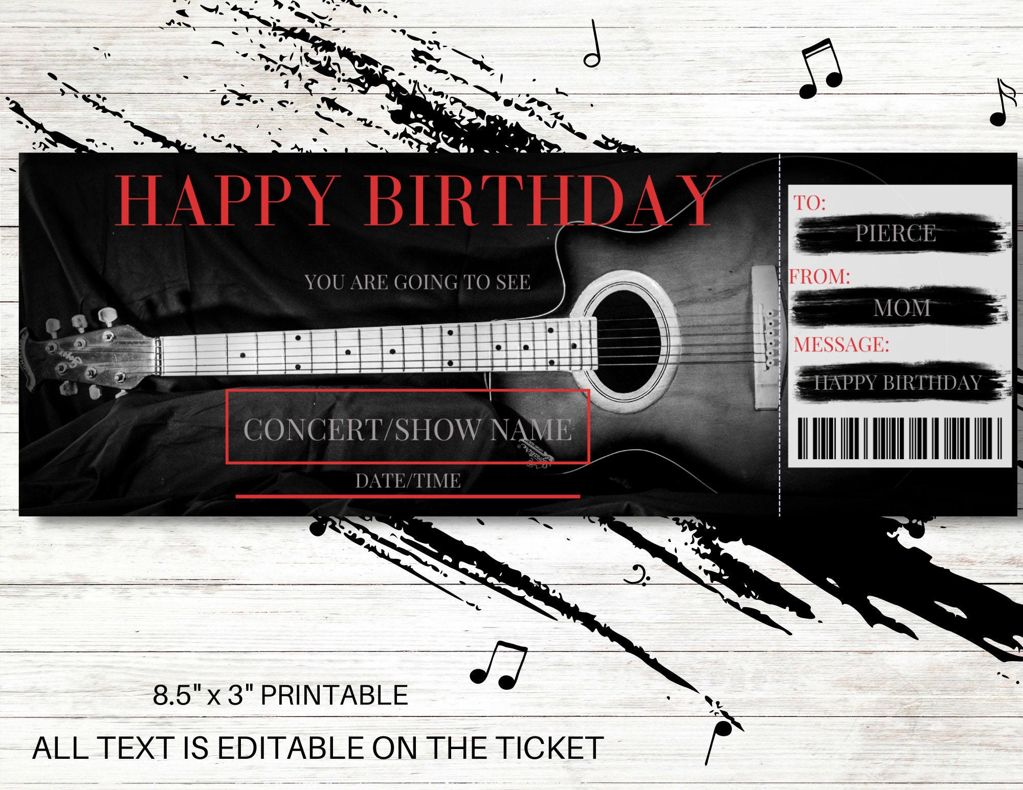 Printable Concert Ticket, Happy Birthday Concert Ticket/ Show Ticket ...