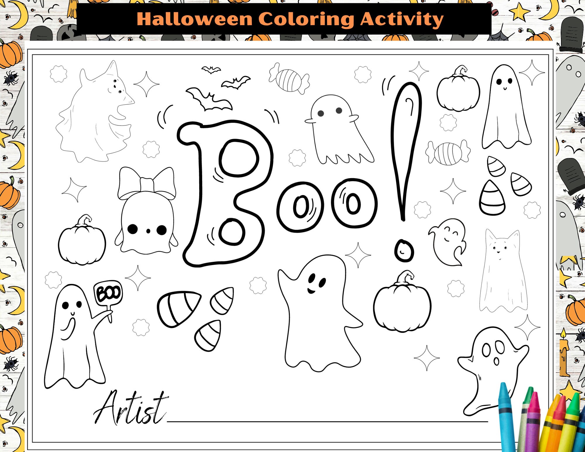 Kids Halloween Coloring Activity Pages Kids Coloring - Etsy