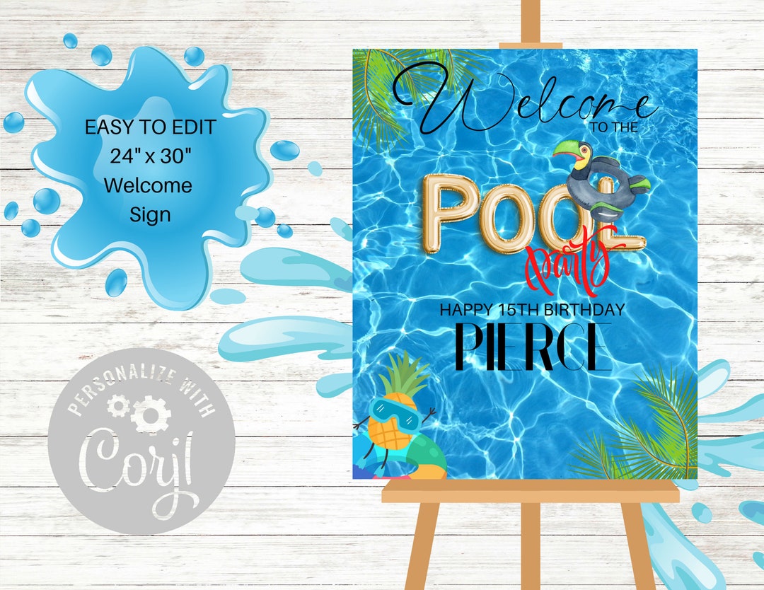 Pool Party Welcome Sign, Editable, Birthday Party, Summer Party ...