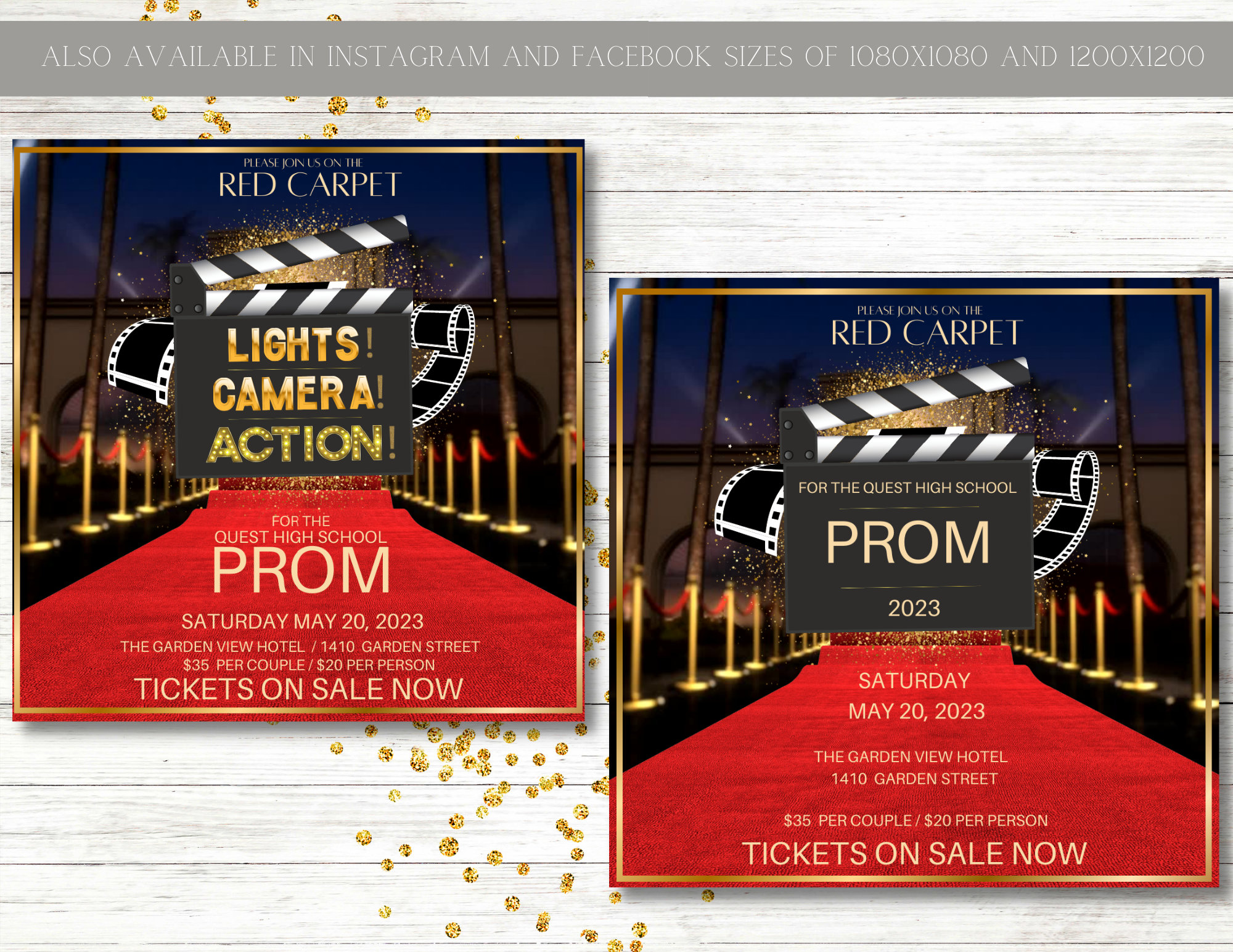 Lights Camera Action Invitation Set, Red Carpet, Hollywood, Prom ...