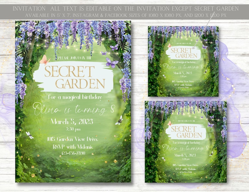 Secret Garden Invitation Party Package, Editable, Enchanted Forest ...
