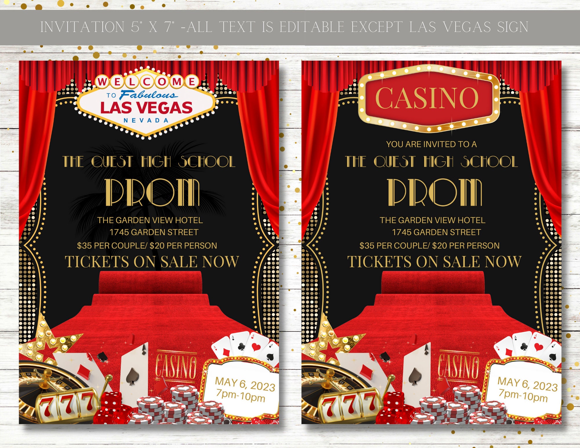 Casino Night Invitation and Flyer Set, Las Vegas Theme, School Dance ...