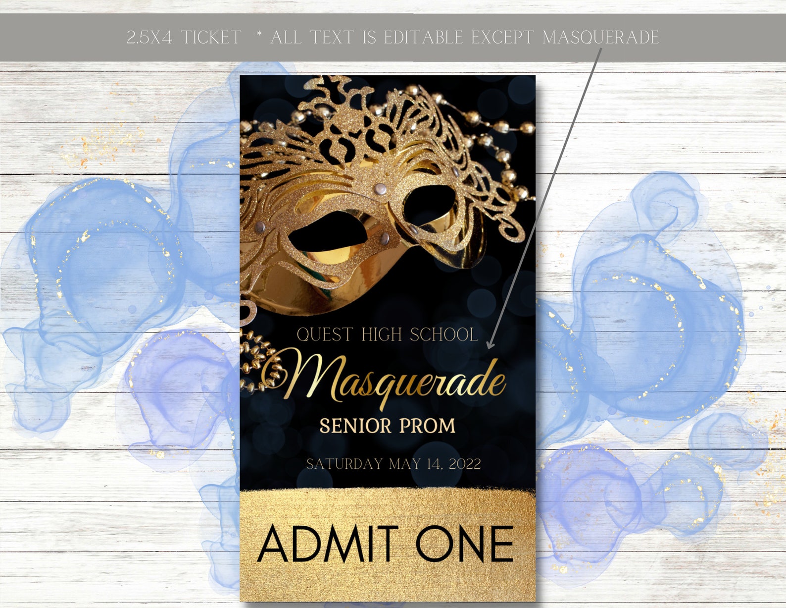 Blue and Gold Masquerade Dance Set, Editable, Prom, School Dance ...