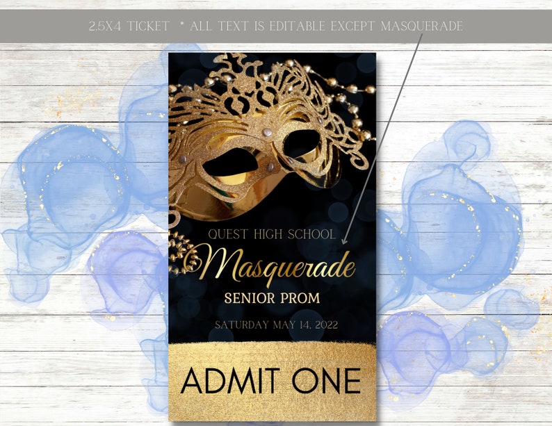 Blue and Gold Masquerade Dance Set, Editable, Prom, School Dance ...